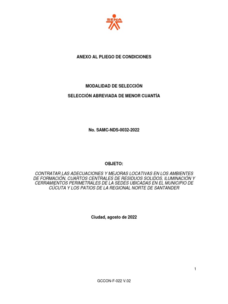 Proyecto de Pliego de Condiciones ADECUACIONES | PDF