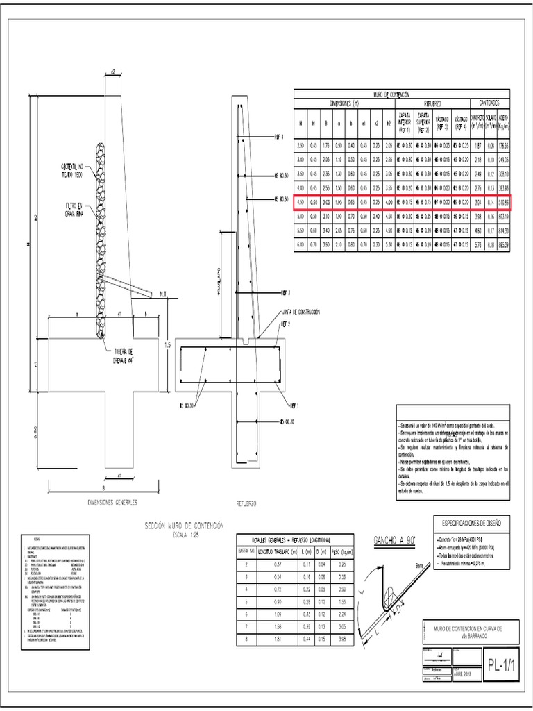 Plano de Muro de Contencion | PDF