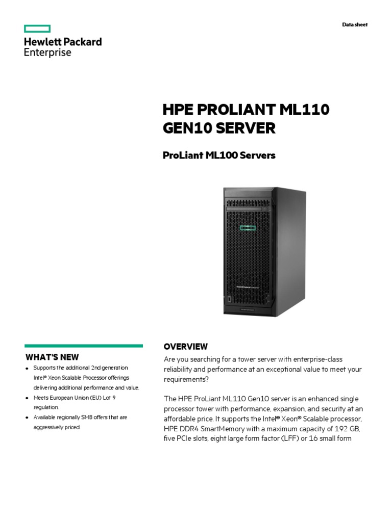 Hpe Proliant Ml110 Gen10 Server-Psn1010192782usen | PDF | Central Processing Unit | Server ...