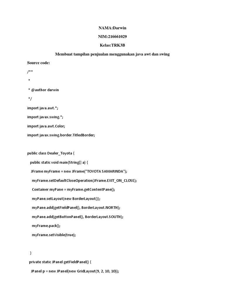 Darwin 216661029 TampilanPenjualan | PDF | Object Oriented Programming ...