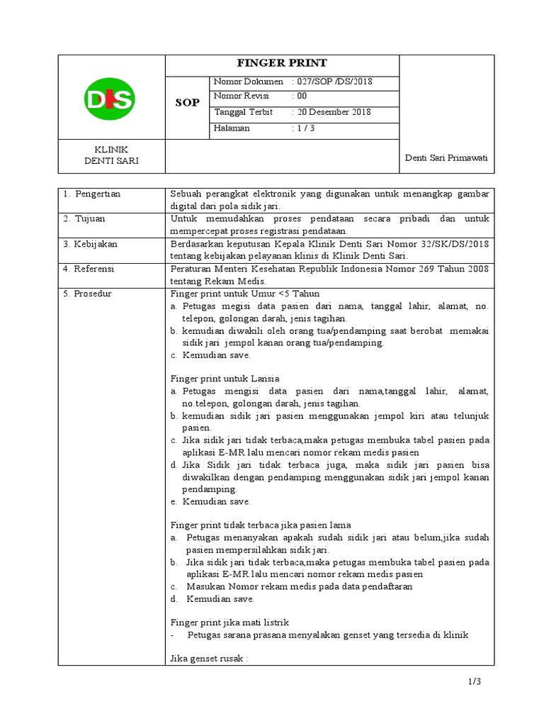 SOP Finger Print | PDF