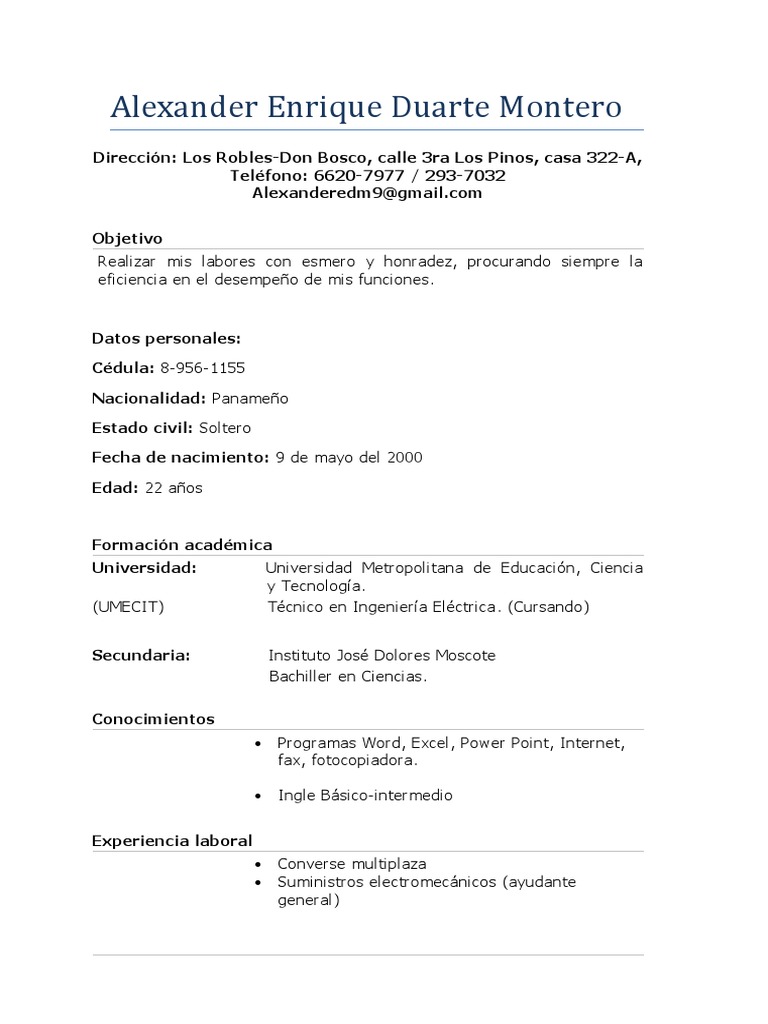 Curriculum Alexander Duarte | PDF