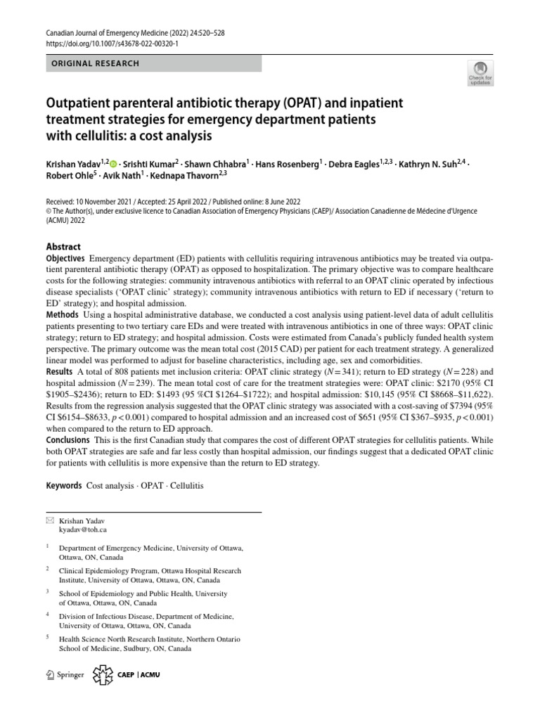 Outpatient Parenteral Antibiotic Therapy (OPAT) and Inpatient Treatment ...