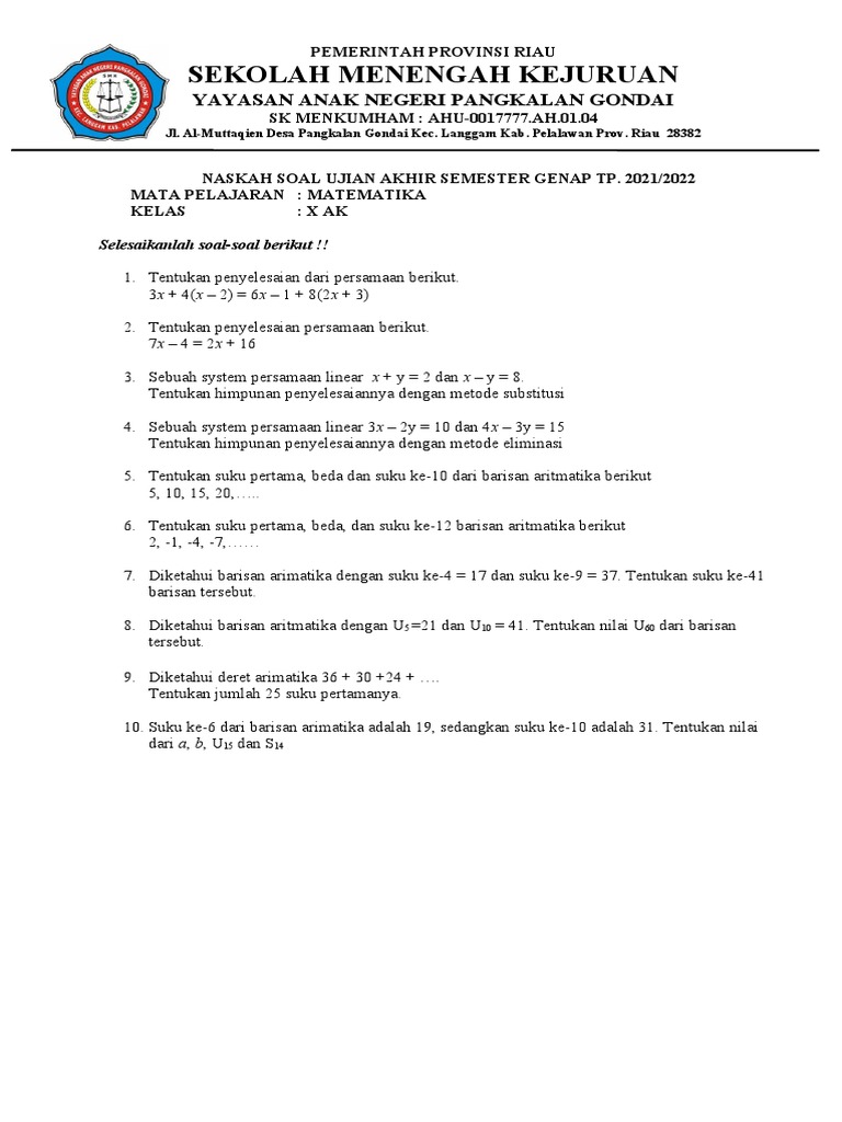 Naskah Soal Matematika | PDF | Teknologi & Rekayasa