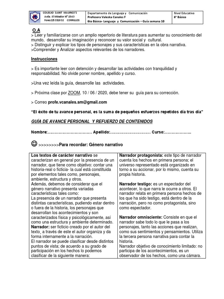 6to - Lenguaje - Semana10 Prueba | PDF | Narración 6to - Lenguaje - Semana10 Prueba | PDF | Narración