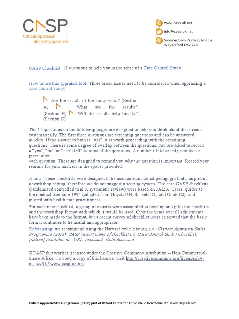 CASP Case Control Study Checklist 2018 Fillable Form Ceklis Fix | PDF ...