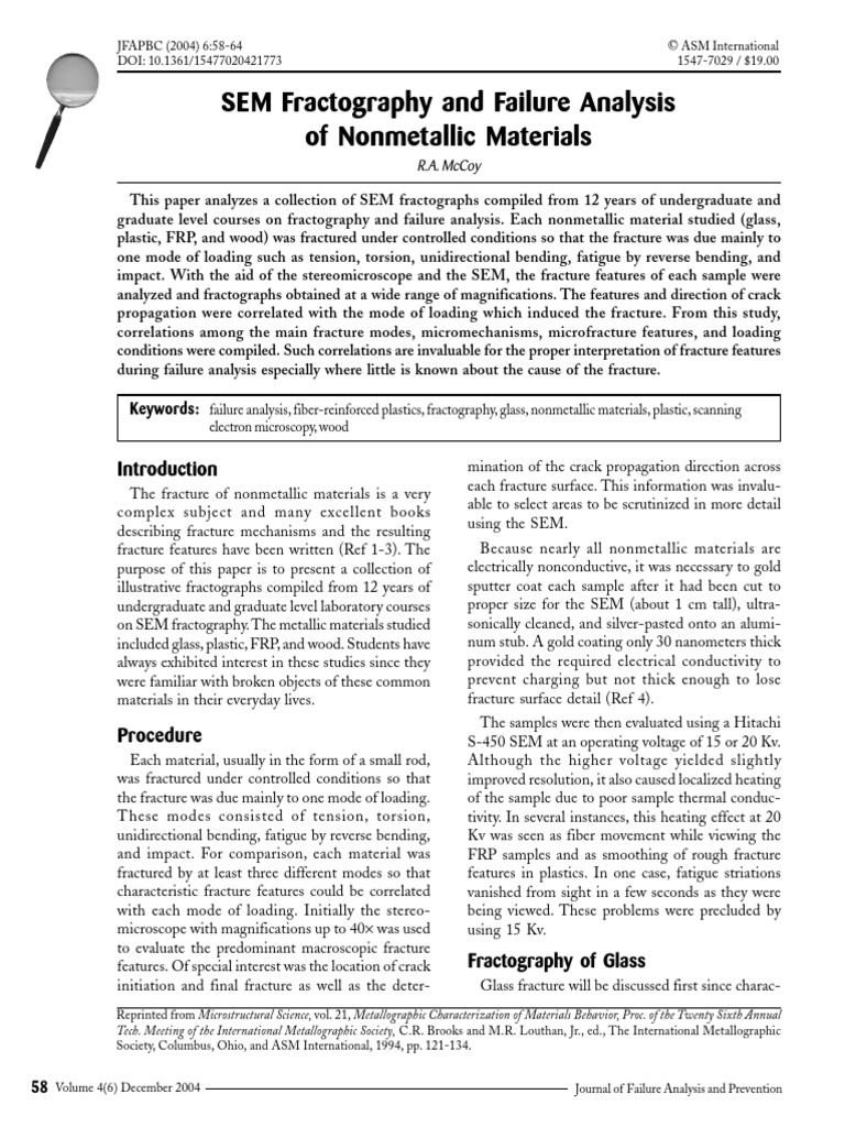 SEM fractography and failure analysis of nonmetallic materials | PDF ...