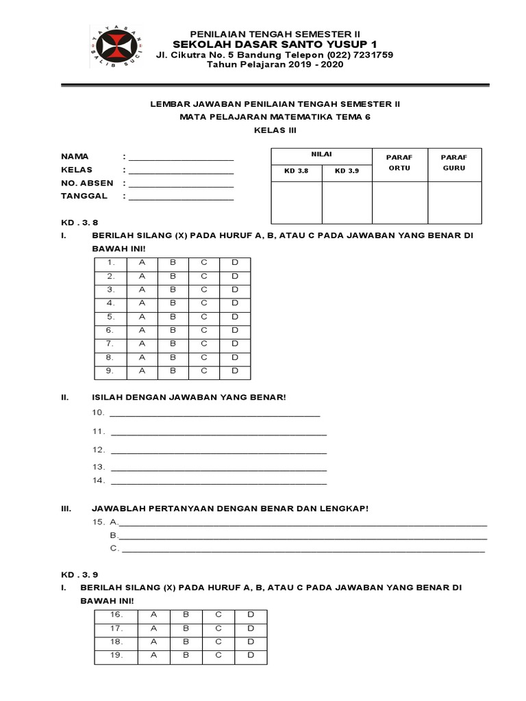 Lembar Jawaban Tema 6 Fix 2020 | PDF