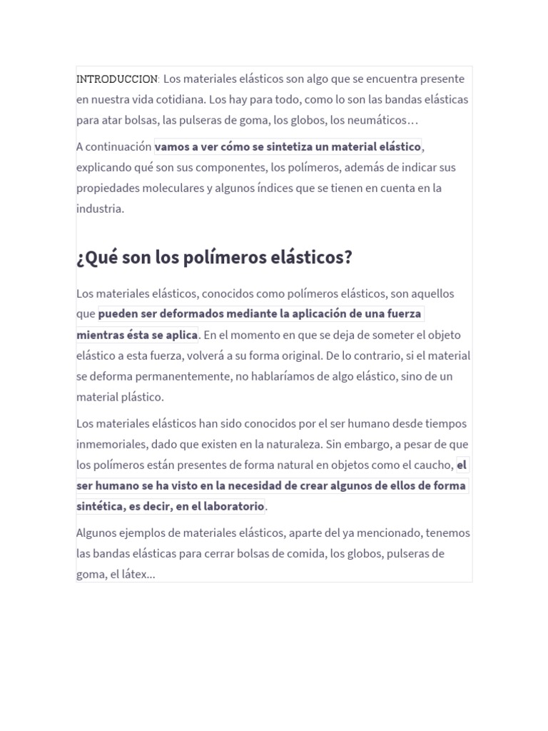 Como Se Sintetiza Los Materiales Elasticos | PDF | Polímeros | Elastómero
