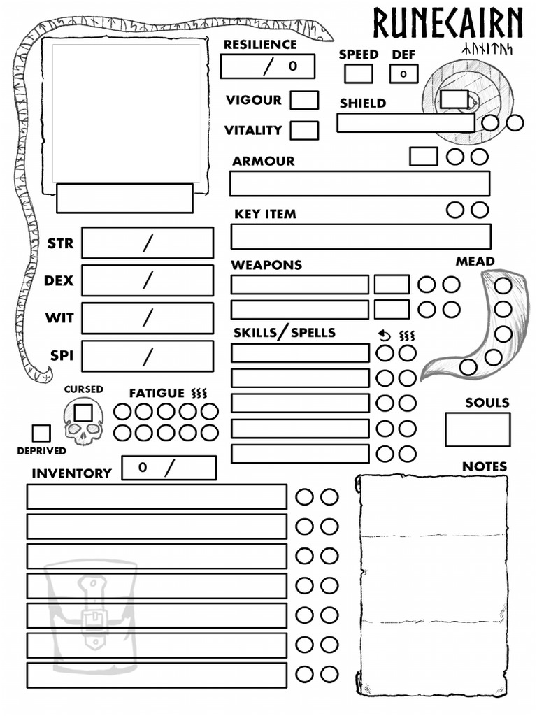 Runecairn Character Sheet Fillable v2.0 | PDF