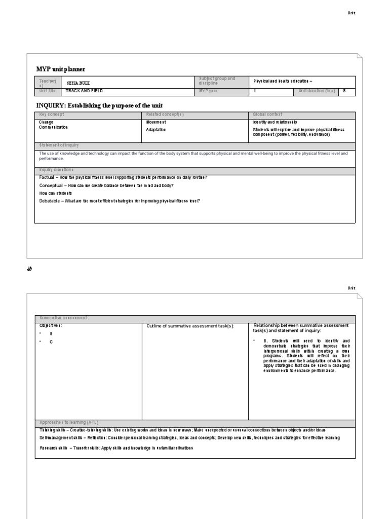 Unit Plann Physical Fitness (Track & Field) | PDF | Educational ...