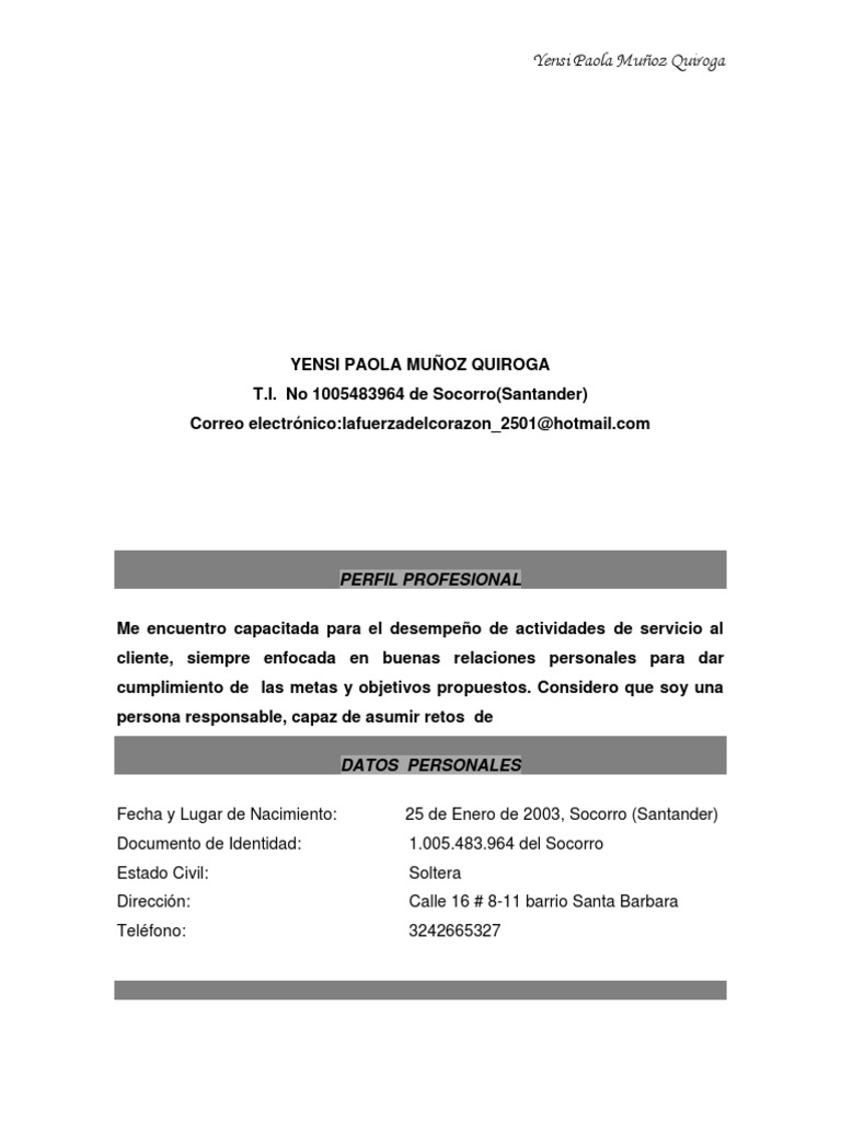 Hoja de Vida Yensi | PDF