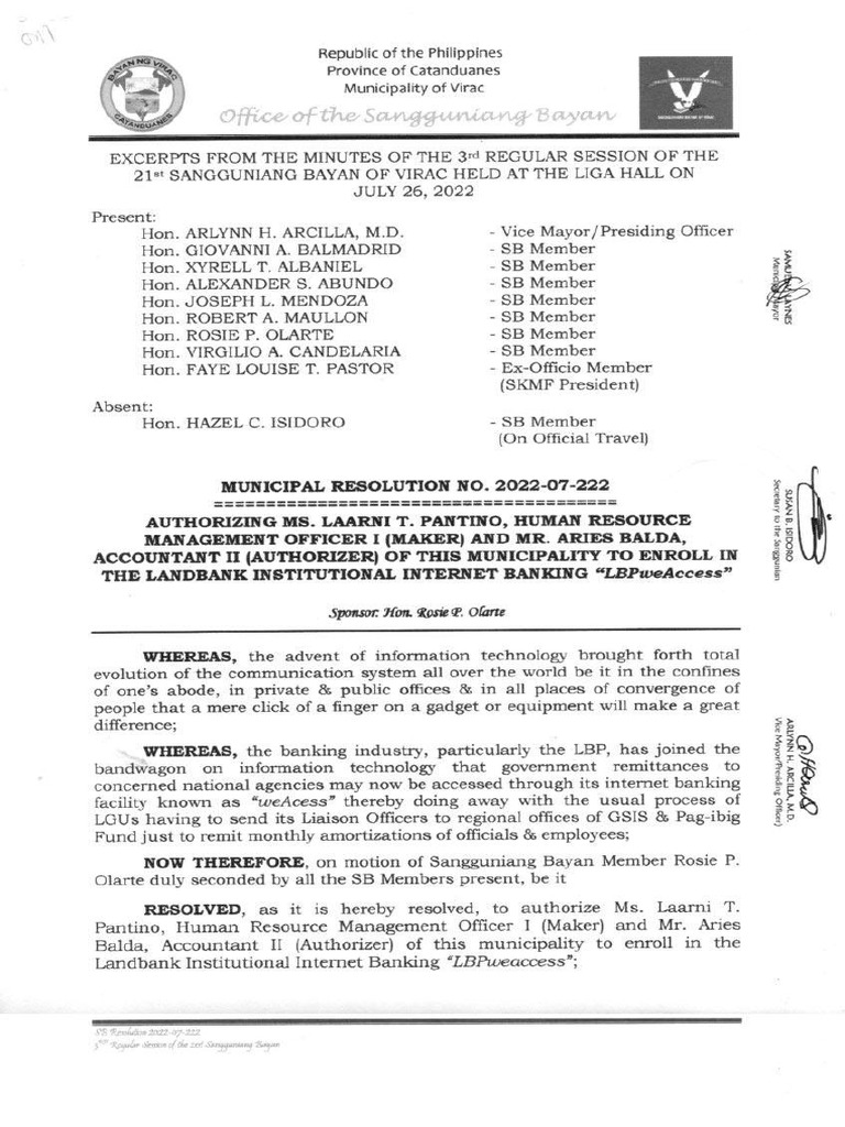 Municipal Resolution No. 2022 07 222 | PDF