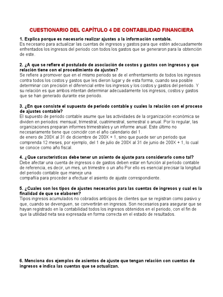 Cuestionario Del Capitulo 4 de Contabilidad Financ | PDF | Factura | Contabilidad