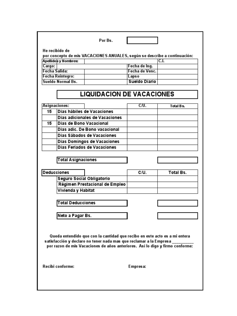 Formato de Vacaciones | PDF