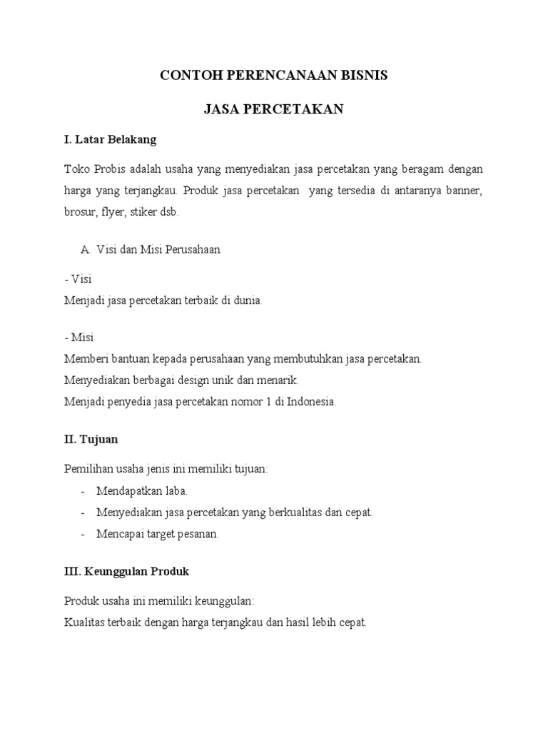 CONTOH PERENCANAAN BISNIS | PDF
