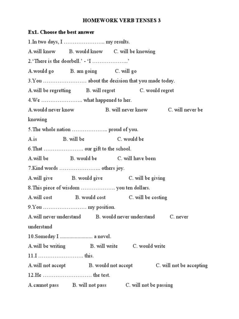 English Verb Tenses Homework | PDF | Art