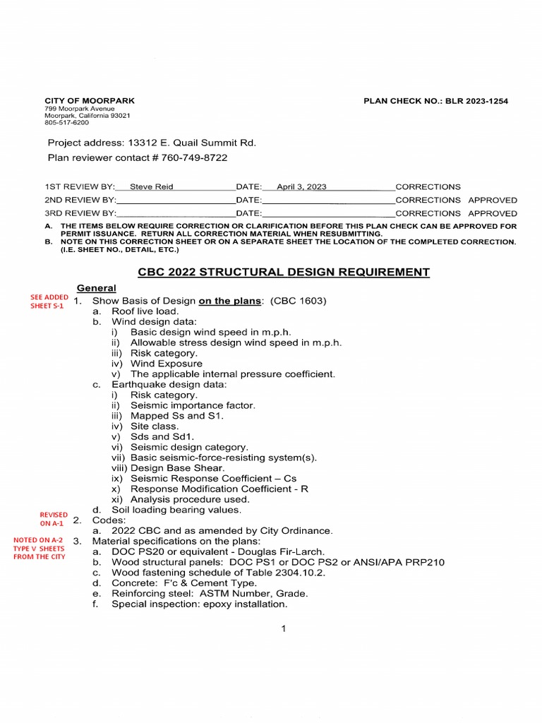 Plan Check Correction List | PDF | Screw | Framing (Construction)