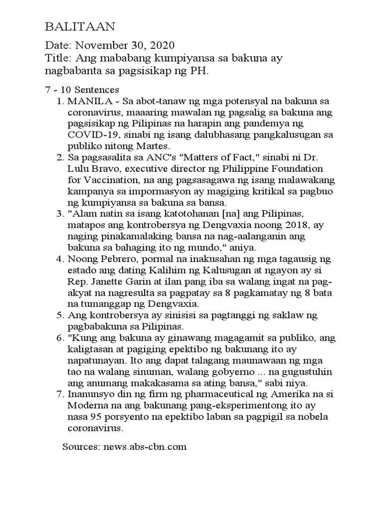 BALITAAN Nov 30 To Dec 3 | PDF