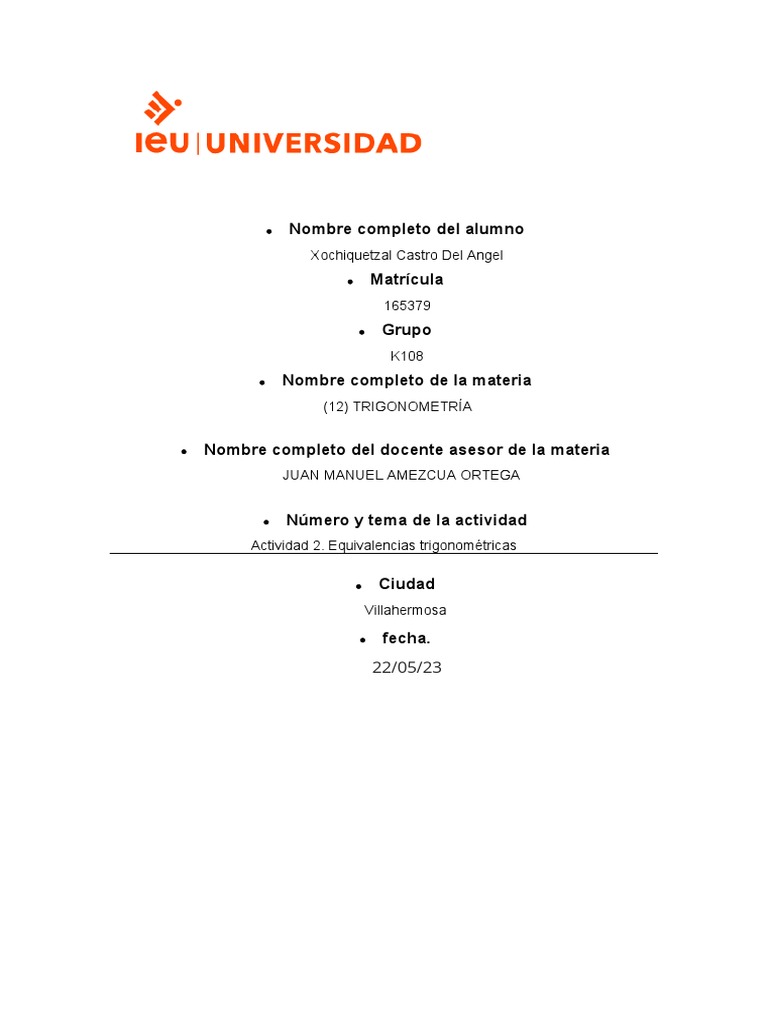 Equivalencias Trigonométricas K108 | PDF | Funciones trigonométricas ...