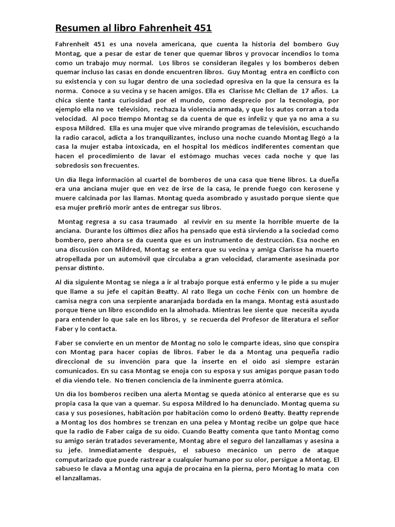 Resumen y Critica Literaria Del Libro Fahrenheit 451 | PDF