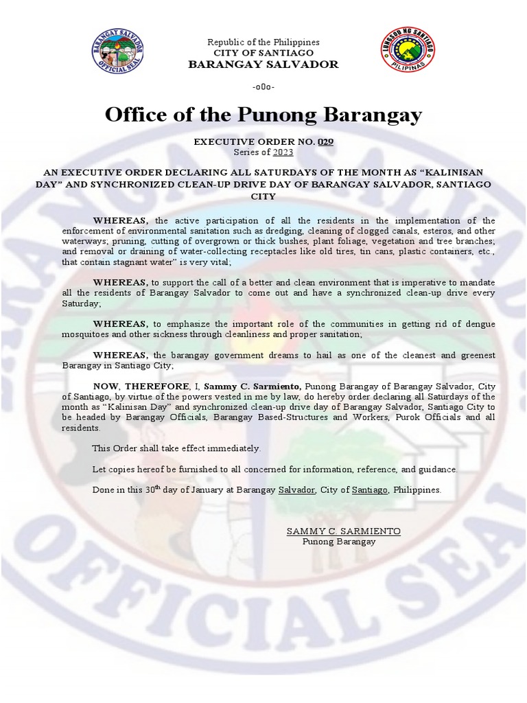 Executive Order No. 029 s. 2023_DECLARING ALL SATURDAYS OF THE MONTH AS ...