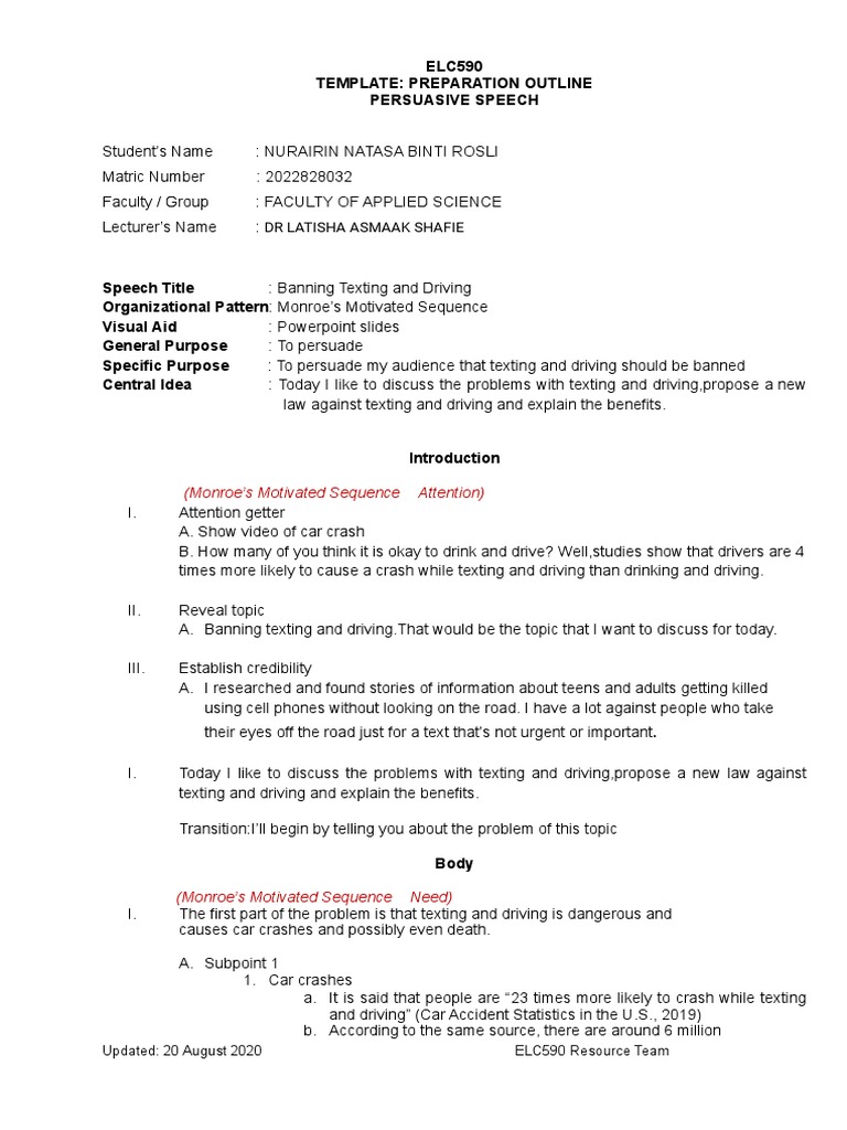 ELC590 PS OUTLINE TEMPLATE | PDF | Text Messaging | Traffic Collision