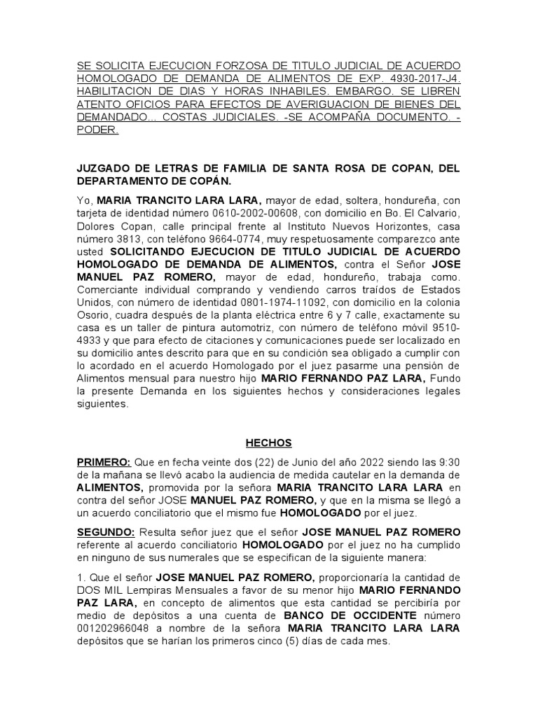 Demanda de Ejecución de Titulo Judicial UMH | PDF
