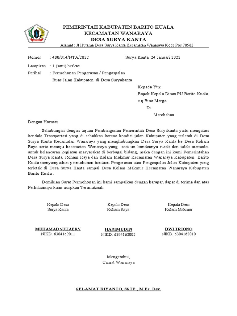 14 Surat Permohonan Perbaikan Jalan | PDF