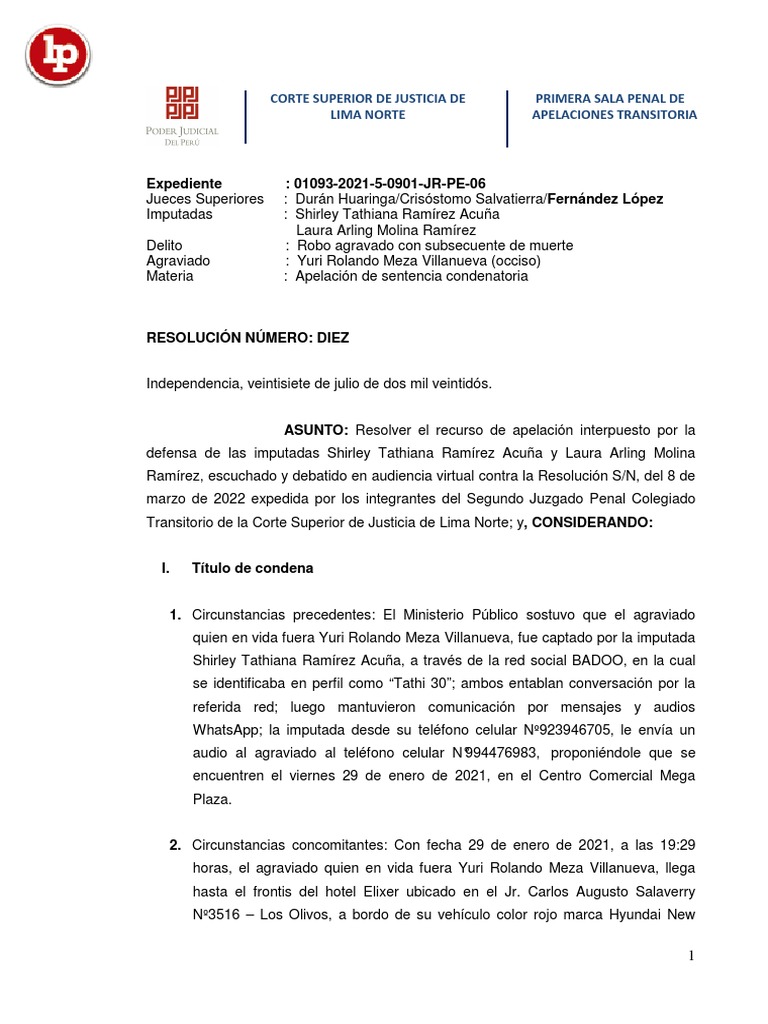 Expediente 01093 2021 5 0901 JR PE 06 LPDerecho | PDF | Sentencia (ley ...