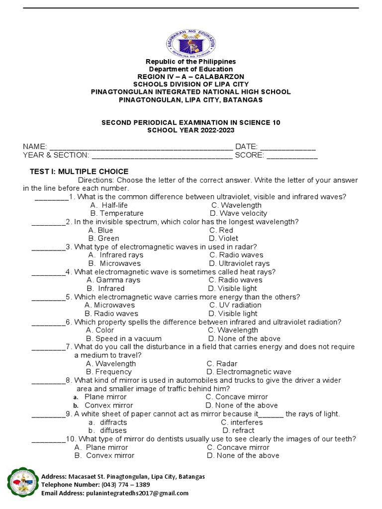 q2 Periodical Test g10 | PDF | Science & Mathematics