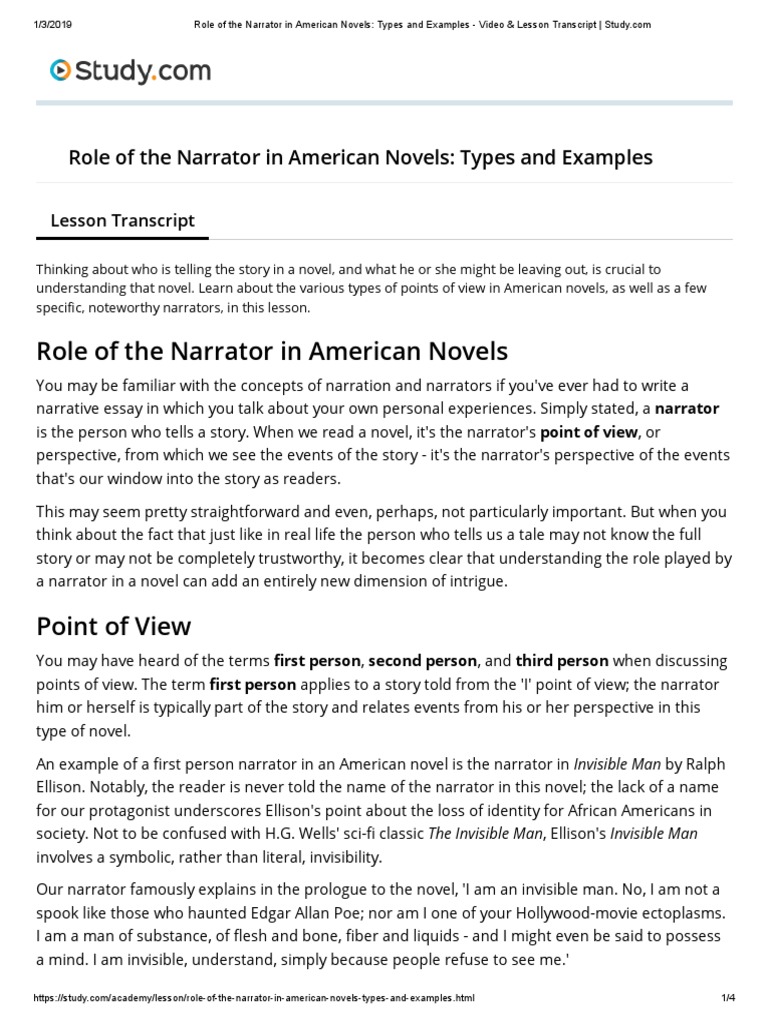 5role of The Narrator in American Novels - Types and Examples - Video ...
