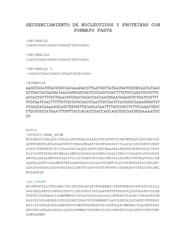 SECUENCIAMIENTO DE NUCLÉOTIDOS Y PROTEÍNAS CON FORMATO FASTA | PDF
