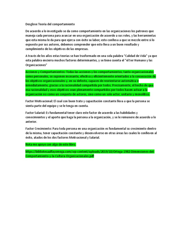 Desglose Teoria Del Comportamiento | PDF
