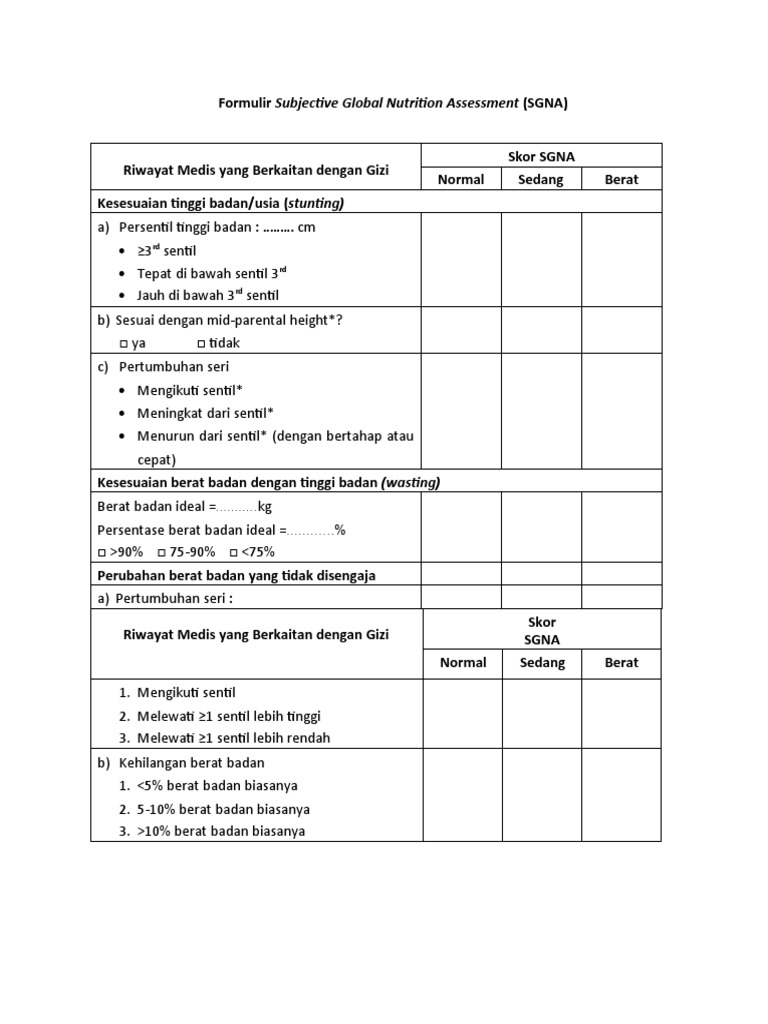 Formulir Skrining Gizi Anak SGNA | PDF | Kesehatan Holistik