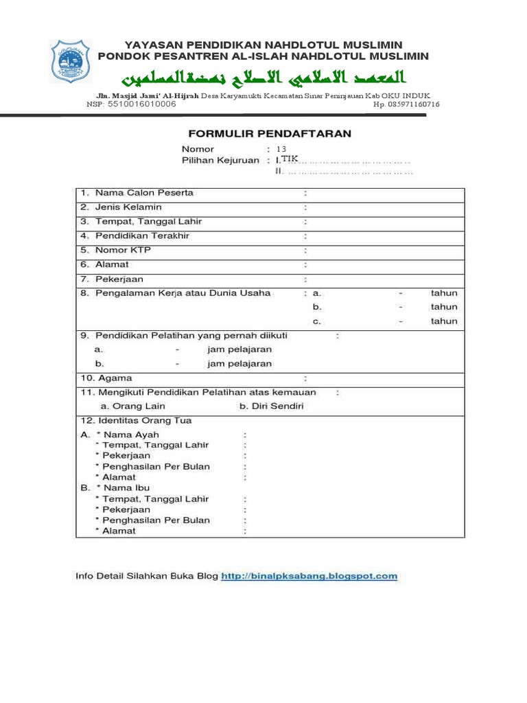 Formulir Pendaftaran Kursus | PDF