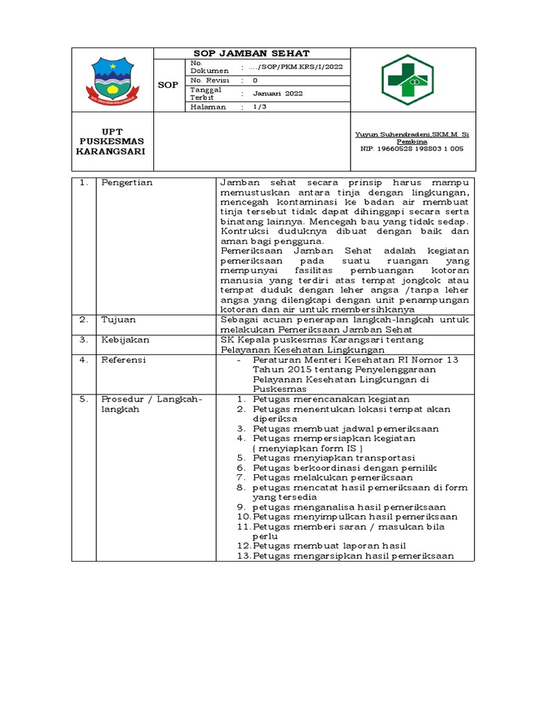 SOP JAMBAN SEHAT | PDF