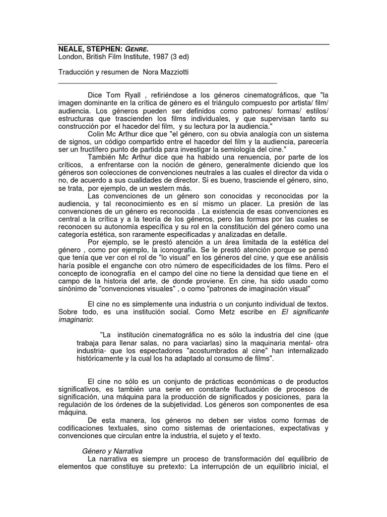 Steve Neale, Generos | PDF | Filosofía