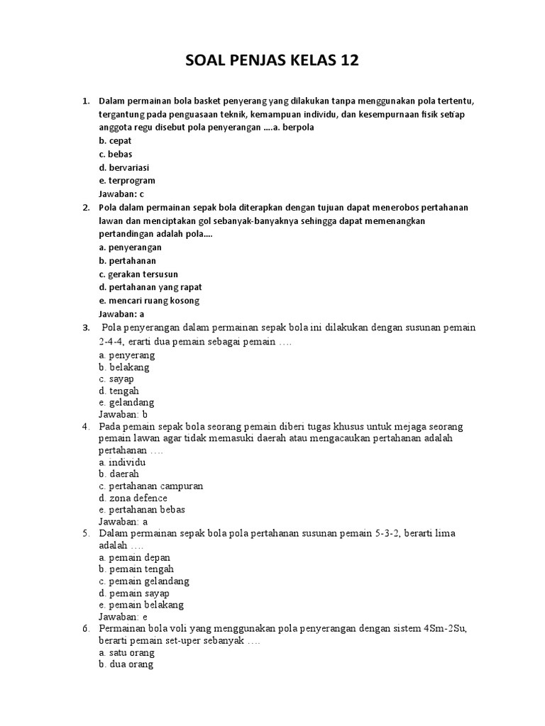 Soal Penjas Kelas 12 | PDF