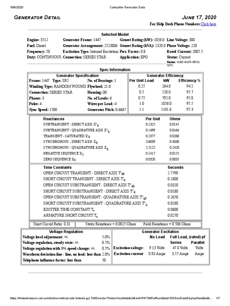 Caterpillar Generator Data | PDF | Electric Generator | Electrical Engineering