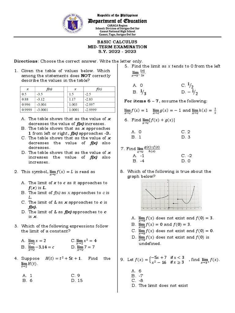 Basic Calculus Midterm Examination | Download Free PDF | Tangent | Function (Mathematics)
