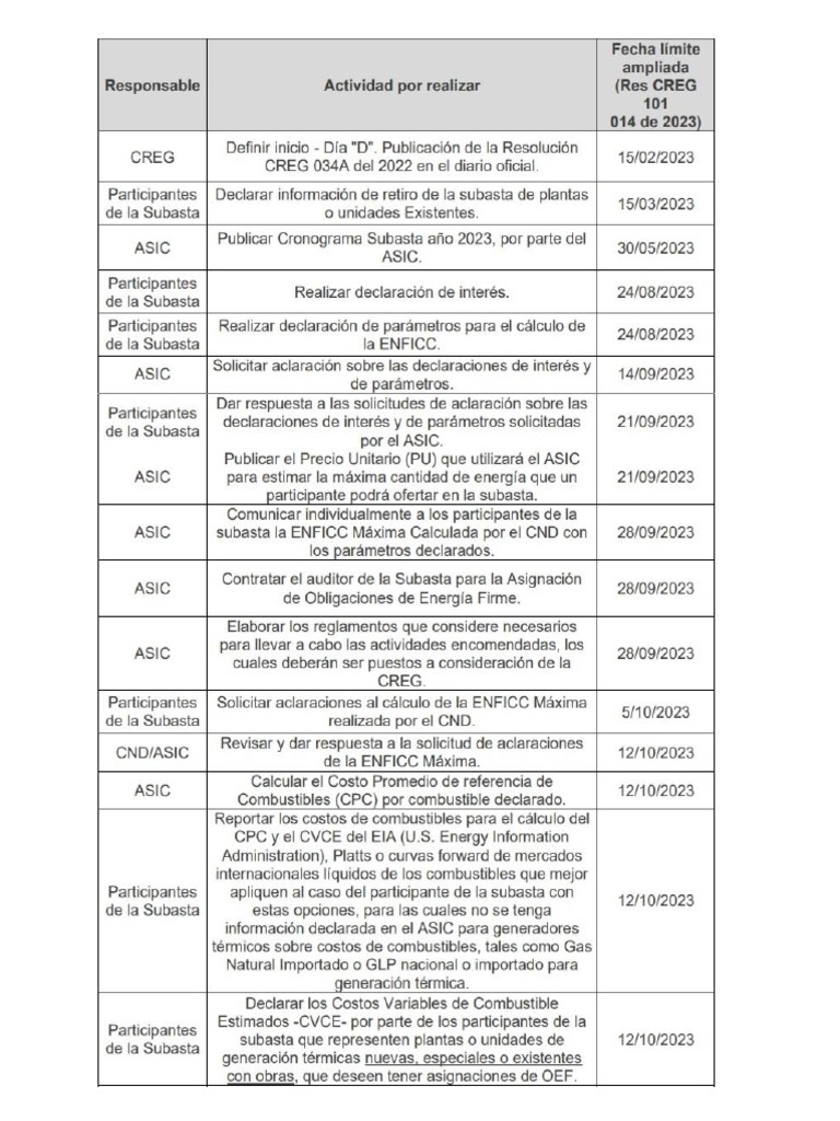 Subasta de Cargo Por Confiabilidad | PDF