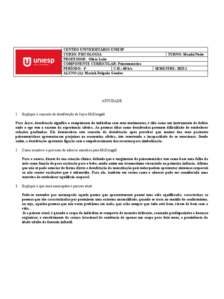 Atividade Psicossomática 2 | PDF | Autoajuda | Ciências e Matemática