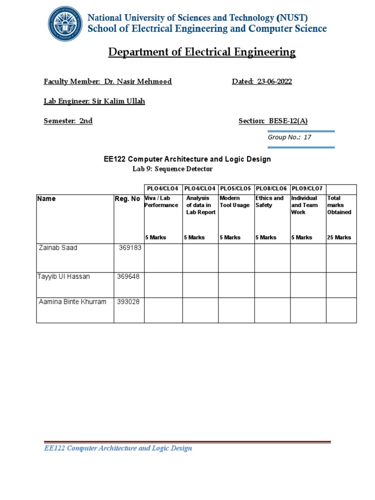 Lab9 - Sequence Detector | PDF