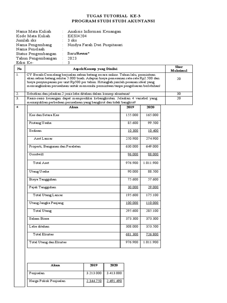 Soal Tugas III | PDF | Pengelolaan Keuangan & Uang | Teknologi & Rekayasa