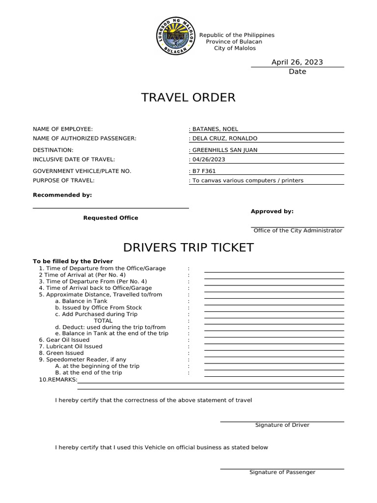 Travel Order Report | Download Free PDF | Land Transport | Manufactured ...