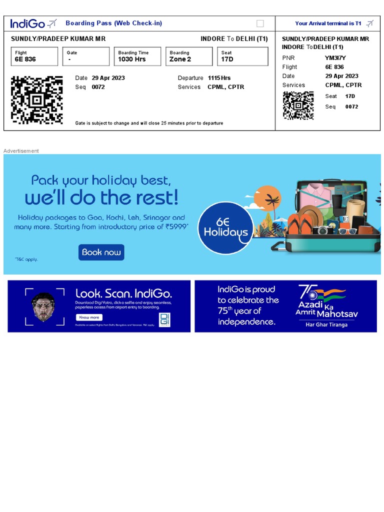 Indigo Boarding Pass: CPML & CPTR Info | PDF | Aviation