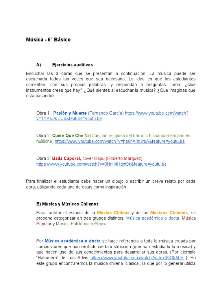 Guía N°2 Música 6° Básico | PDF | Música clásica | Canciones