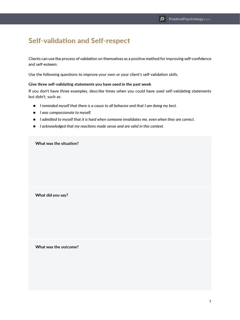 SELF VALIDATION AND SELF RESPECT E9ba8e6cff | PDF | Career & Growth ...