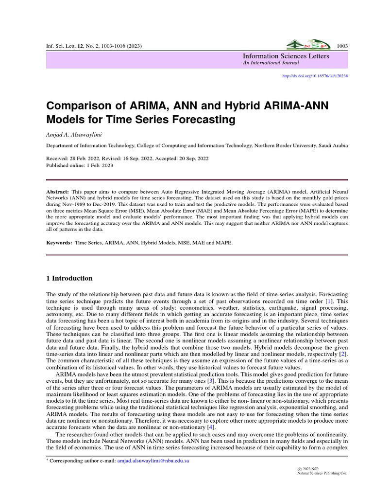 01 Comparison of ARIMA, ANN and Hybrid ARIMA-ANN Models For Time Series Forecasting | PDF ...